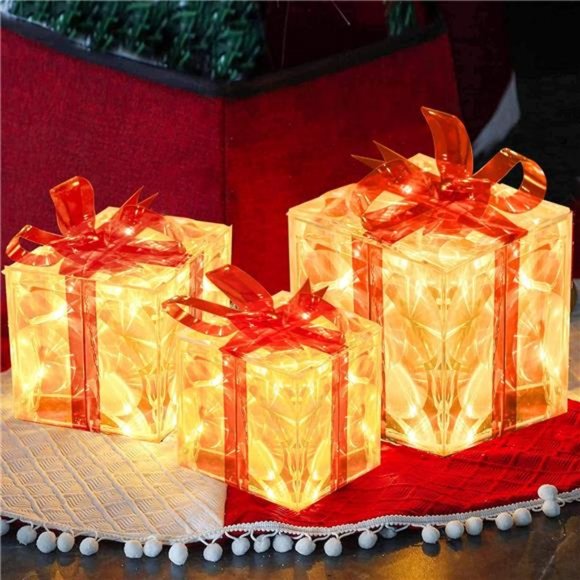 Holiday | Set Of 3 Christmas 6 Led Lighted Gift Boxes Transparent Warm ...